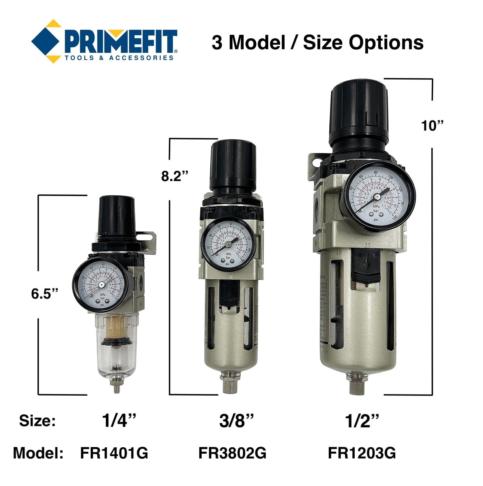 Primefit FR3802G 3/8-Inch Air Filter Regulator Combo with Gauge