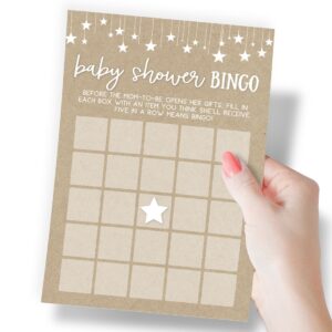 Printed Party Baby Shower Games – Bingo Game for Boy or Girl, Rustic Kraft Paper Theme, 50 Cards