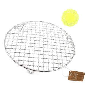 turbokey round canning rack stainless steel with legs dia 8.25" heavyweight cross wire steaming cooling barbecue rack/carbon baking net/grill/pan grate (210mm/8.25")