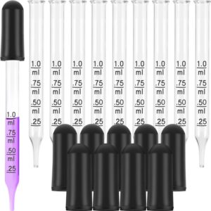 TecUnite 20 Pcs Glass Eye Droppers, 1 ml Liquid Droppers for Essential Oils Pipette Calibrated Glass Stain Dropper for Medicine Crafts Makeup Art Liquid Plant with Kraft Box