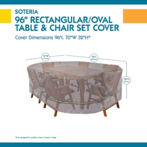 Duck Covers Soteria Waterproof 96 Inch Rectangular/Oval Patio Table with Chairs Cover, Outdoor Table and Chair Cover