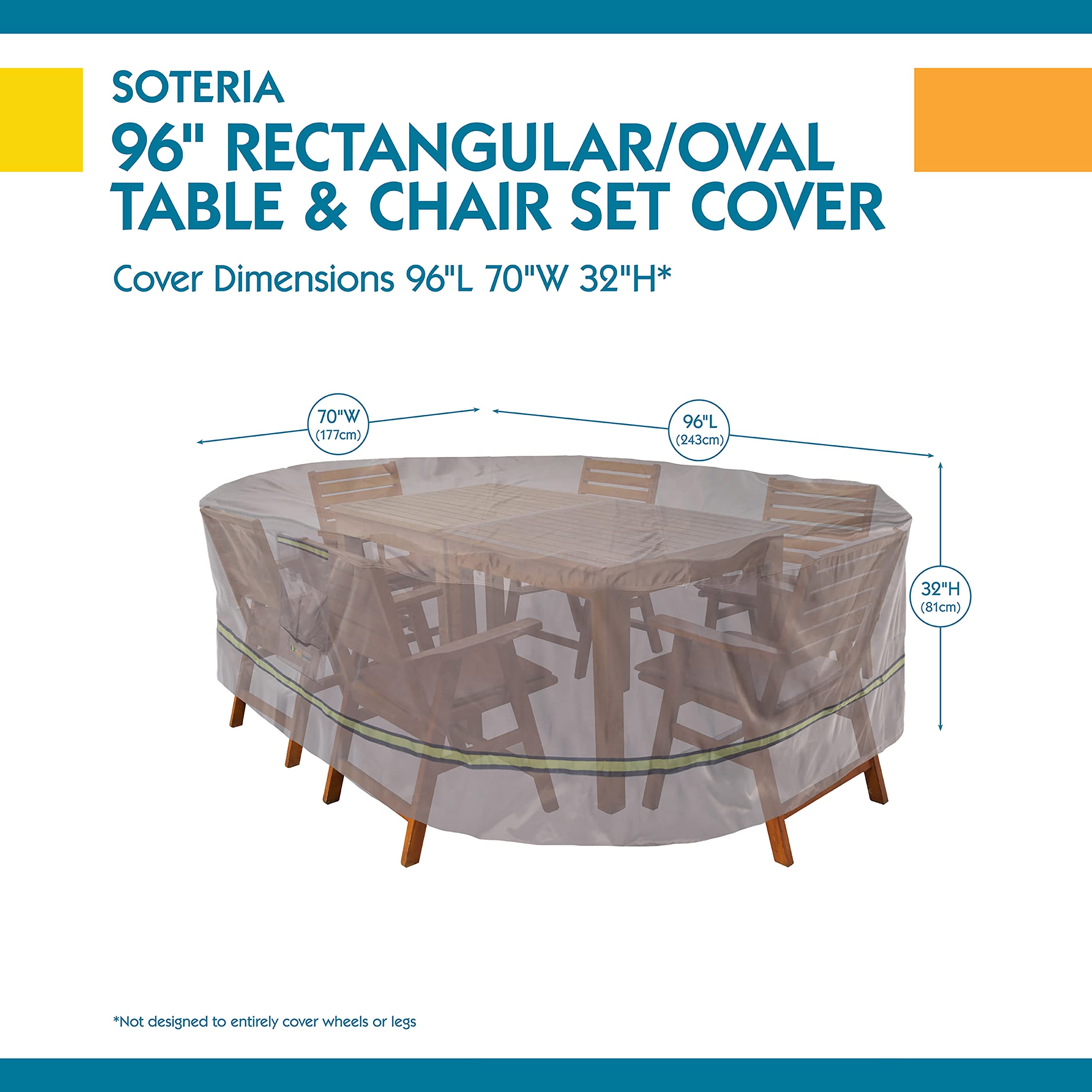 Duck Covers Soteria Waterproof 96 Inch Rectangular/Oval Patio Table with Chairs Cover, Outdoor Table and Chair Cover