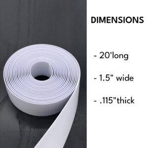 KOMORAX White 1.5" Wide 20' Length Chair Vinyl Strap Strapping for Patio Lawn Garden Outdoor Furniture Matte Finish Color