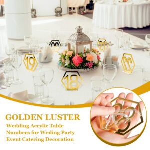 Fashionclubs Table Numbers, 1-40 Wedding Acrylic Table Numbers with Holder Base Party Card Table Holder,Hexagon Shape,Perfect for Wedding Reception and Decoration,Gold