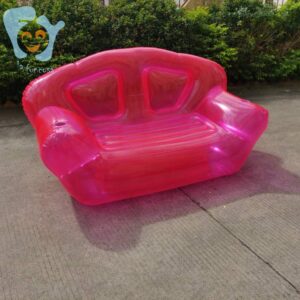 La funcosa Inflatable Clear Pink Double Person Sofa Blow UP Chairs Portable Camping Yard Couchs Inflatable Patio Furniture