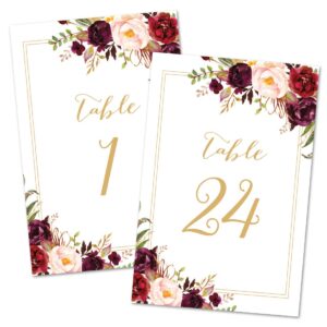 invitationhouse bold floral table number cards 1-24 - double sided 4x6 (gold)