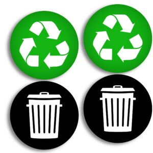 recycle and trash logo stickers 4 pack - 6in circle - for metal or plastic garbage cans, and bins - indoor & outdoor - laminated and uv protected premium decal (green, medium)