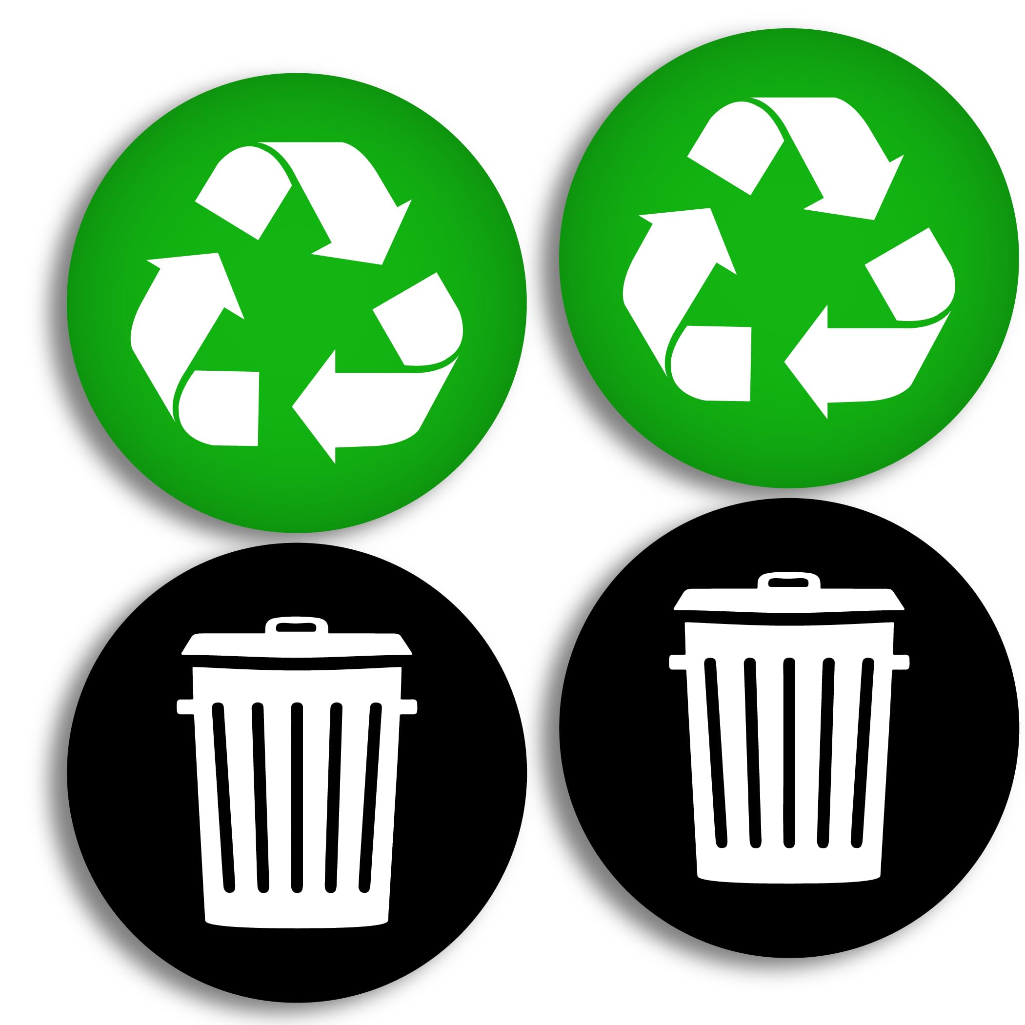 Recycle and Trash Logo Stickers 4 Pack - 6in Circle - for Metal or Plastic Garbage cans, and Bins - Indoor & Outdoor - Laminated and UV Protected Premium Decal (Green, Medium)