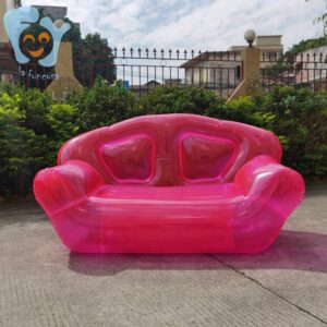 La funcosa Inflatable Clear Pink Double Person Sofa Blow UP Chairs Portable Camping Yard Couchs Inflatable Patio Furniture