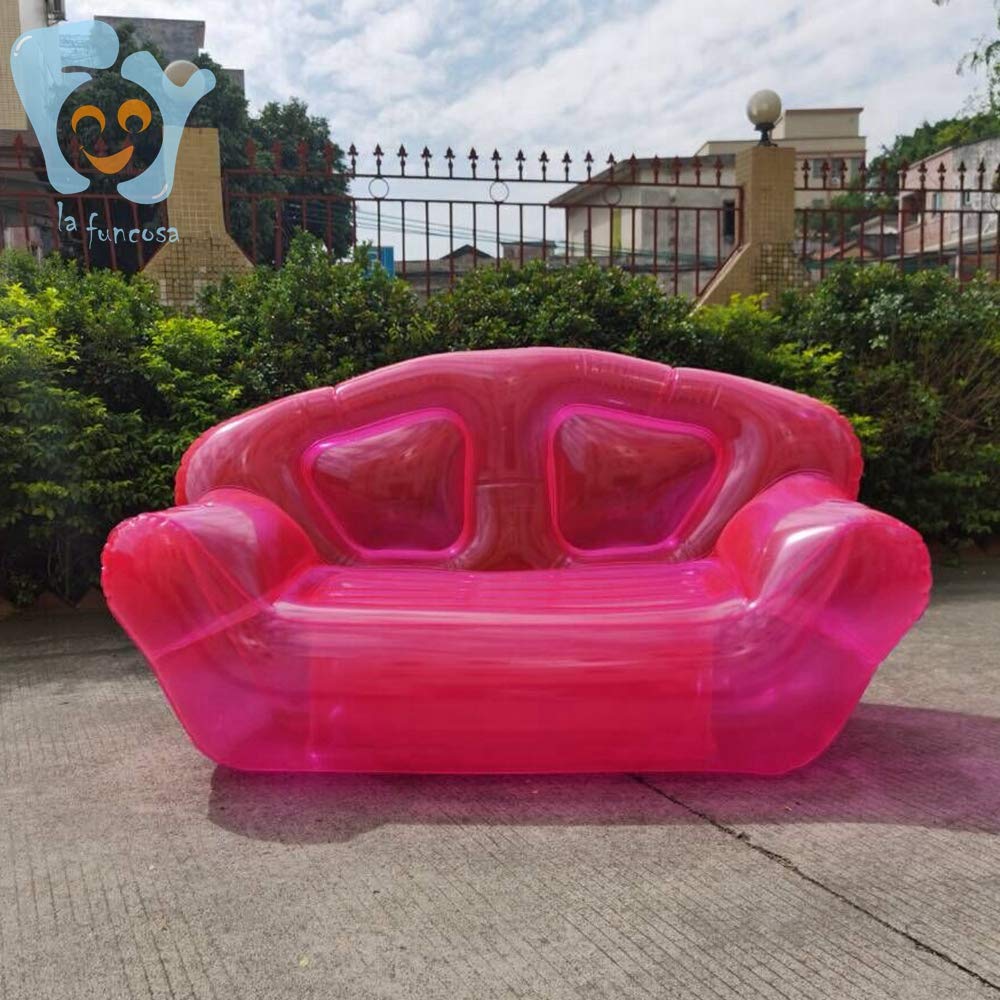 La funcosa Inflatable Clear Pink Double Person Sofa Blow UP Chairs Portable Camping Yard Couchs Inflatable Patio Furniture