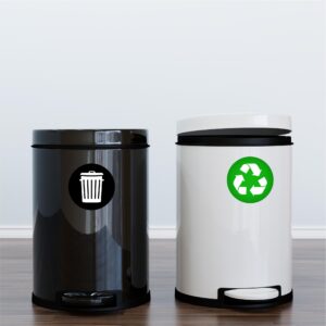 Recycle and Trash Logo Stickers 4 Pack - 6in Circle - for Metal or Plastic Garbage cans, and Bins - Indoor & Outdoor - Laminated and UV Protected Premium Decal (Green, Medium)