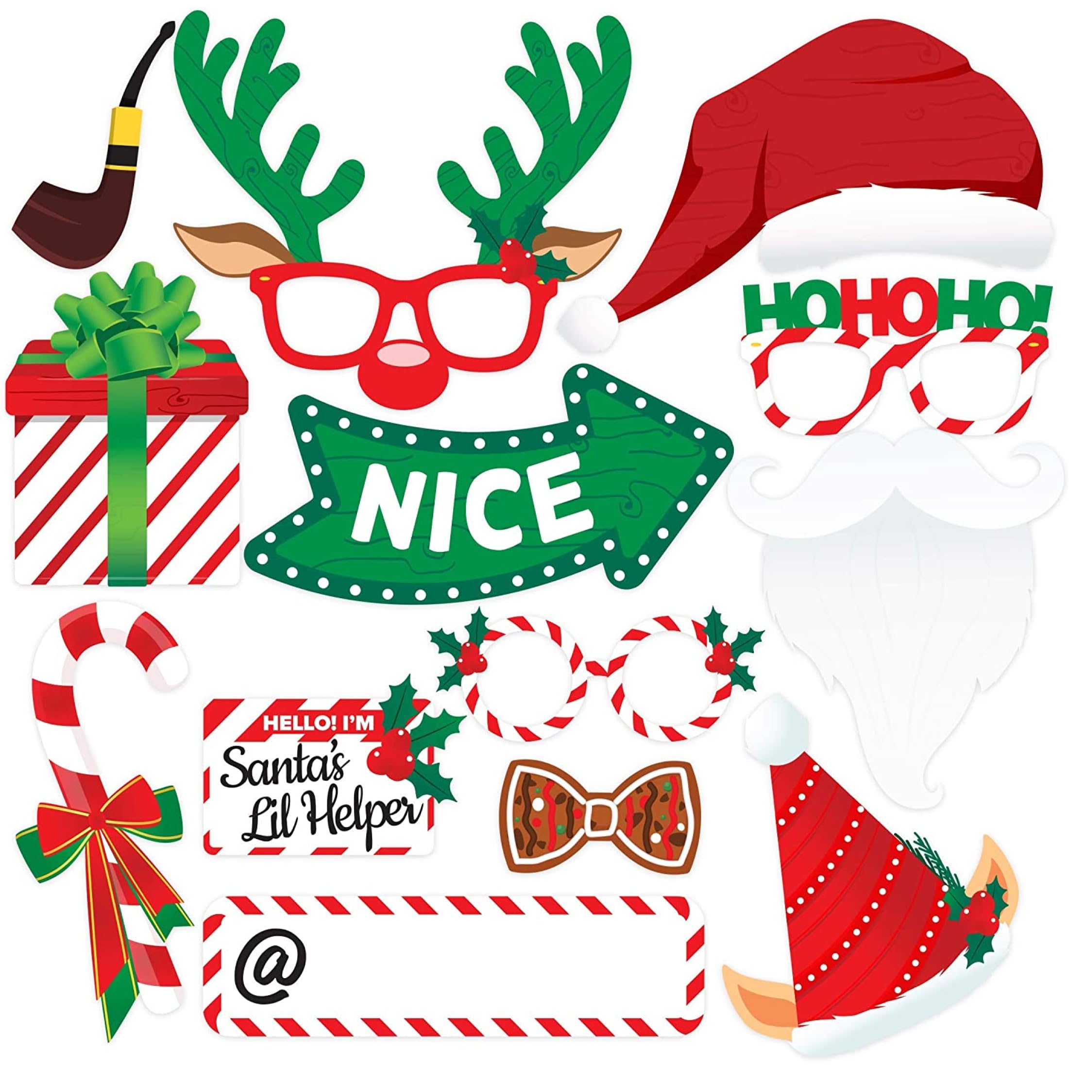 Christmas Photo Booth Props 38pc Set - Christmas Party Decorations, Christmas Games, Christmas Party Favors & Supplies for Kids Adults - Christmas Photo Props Christmas Table Decorations Accessories