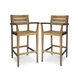 christopher knight home lera outdoor rustic acacia wood barstool (set of 2), teak finish