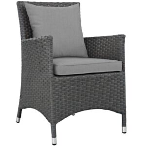 Modway EEI-2242-CHC-GRY-SET Sojourn Wicker Rattan Outdoor Patio Sunbrella Dining Chairs in Canvas Gray, Two Armchairs