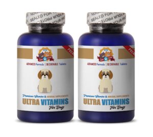 pets health solution vitamins for dogs skin and coat - powerful ultra vitamins - dog treats - mineral formula - premium complex - dog energy treats - 180 treats (2 bottle)