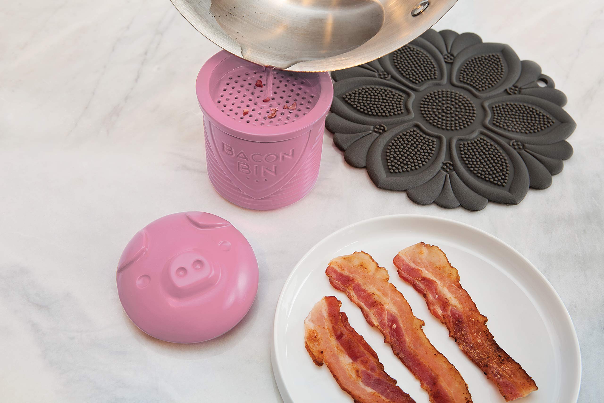 Talisman Bacon Bin Grease Holder, Silicone, Pink