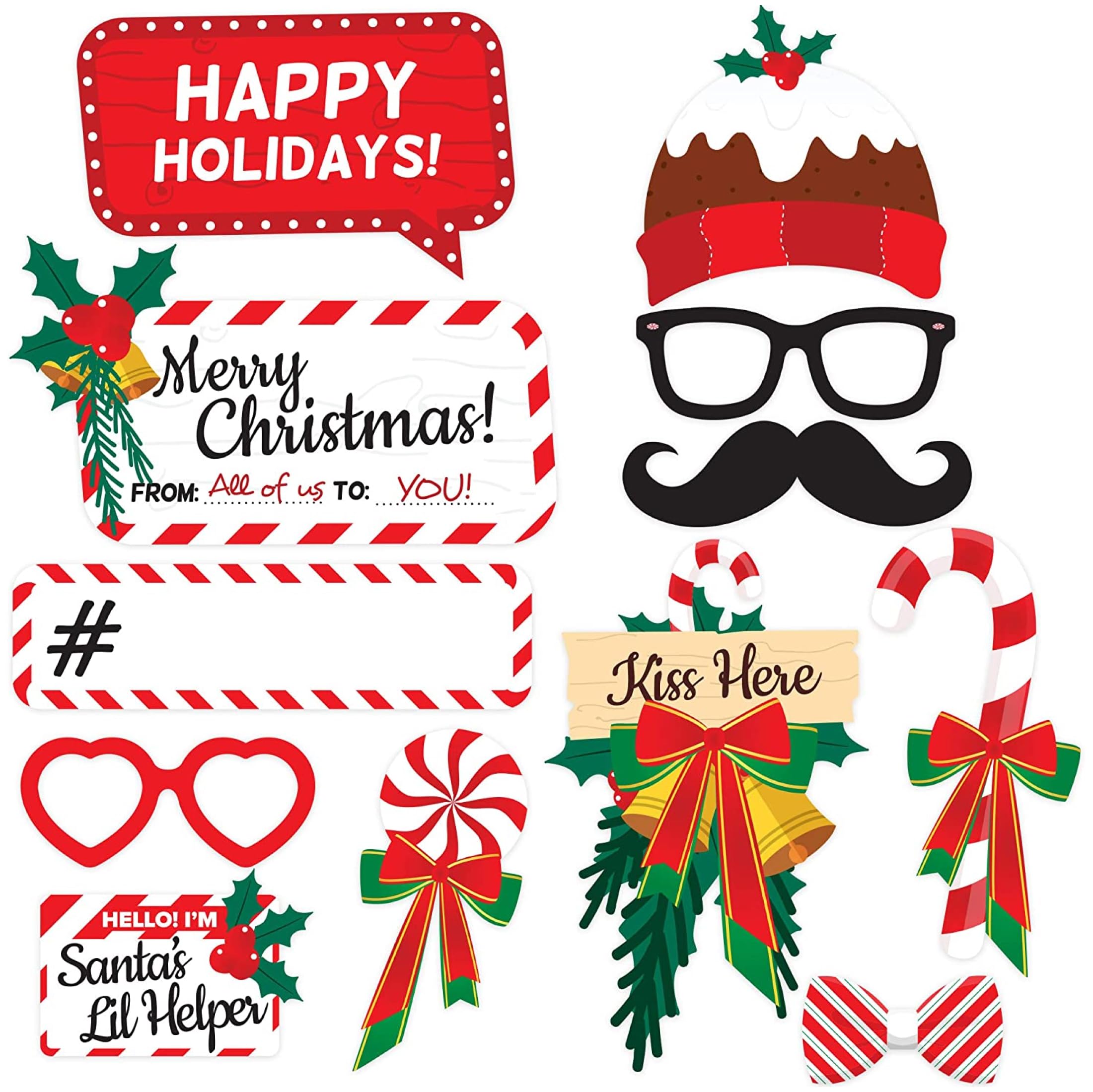 Christmas Photo Booth Props 38pc Set - Christmas Party Decorations, Christmas Games, Christmas Party Favors & Supplies for Kids Adults - Christmas Photo Props Christmas Table Decorations Accessories