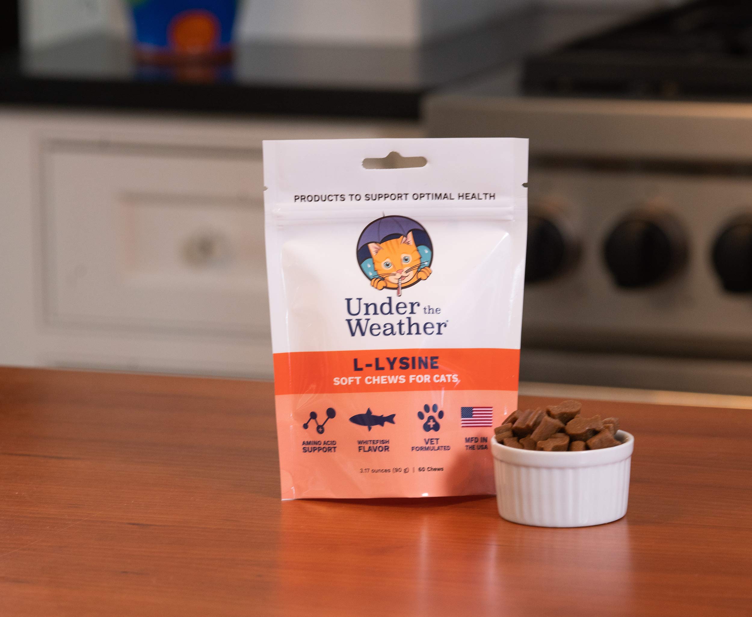 Under the Weather Pet Daily Cat L-Lysine | 60 Bite Size Soft Chews for Cats |Vet Formulated, All Natural, Amino Acid Support for Felines | Maintain Normal Immune System Response