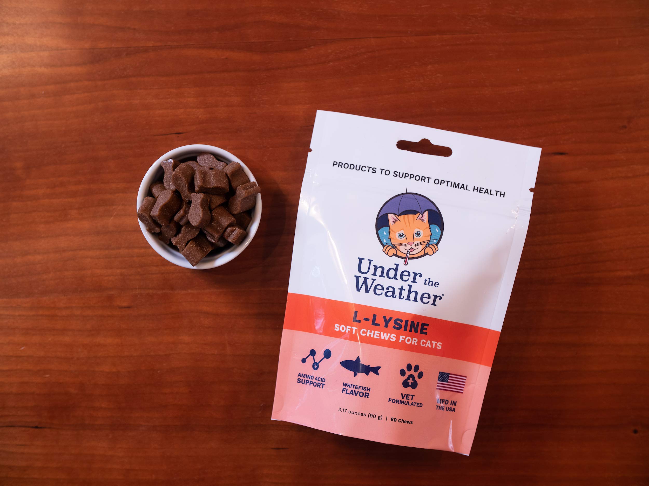 Under the Weather Pet Daily Cat L-Lysine | 60 Bite Size Soft Chews for Cats |Vet Formulated, All Natural, Amino Acid Support for Felines | Maintain Normal Immune System Response