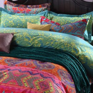 LELVA Ethnic Exotic Bedding Set Bohemian Quilt Cover Sets Boho Duvet Cover Sets with Fitted Sheets 4 Piece Cotton California King Size