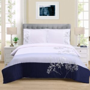 superior 100% cotton duvet cover set, soft 3-piece duvet set, includes 1 duvet cover with button closure, 2 pillow shams, sydney collection, king/california king size, blue