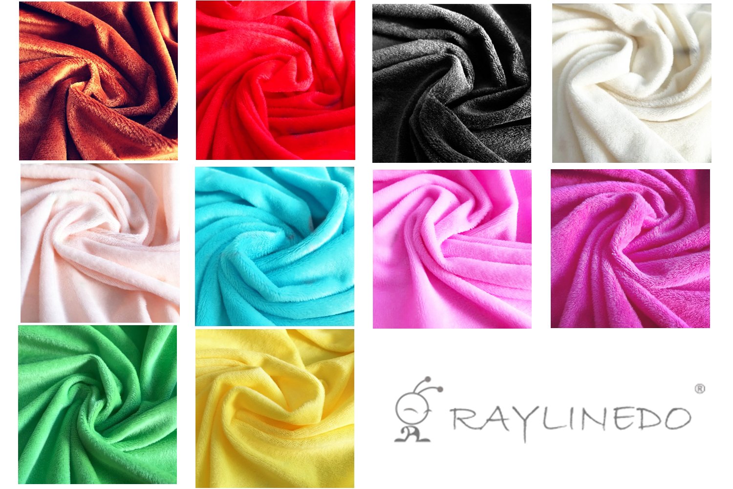 RayLineDo® 10PCS 50 * 50cm Solid Color Knitted Panne Velvet Fabric Anti Pill Fabric Patchwork Polyester Fleece Cloth for DIY Sewing Handmade Dolls