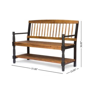 Great Deal Furniture Christopher Knight Home Daphne Outdoor Acacia Wood Bench with Shelf, Teak and Black Finish