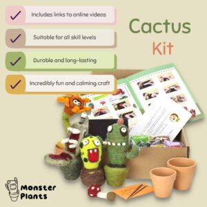 Woolbuddy Needle Felting Kit, Cactus Succulent Monster Felting Kit for Beginner Adults, Felting Supplies and Instructions Included, Unique Design by True Artisan