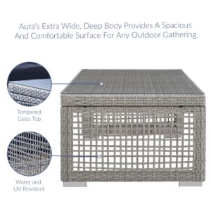 Modway Aura Wicker Rattan Outdoor Patio Tempered Glass Coffee Table in Gray