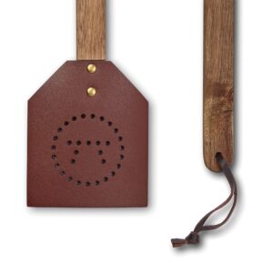 Outset 76616 Acacia Wood and Leather Amish-Style Fly Swatter, 17.5", Brown