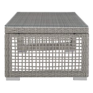 Modway Aura Wicker Rattan Outdoor Patio Tempered Glass Coffee Table in Gray