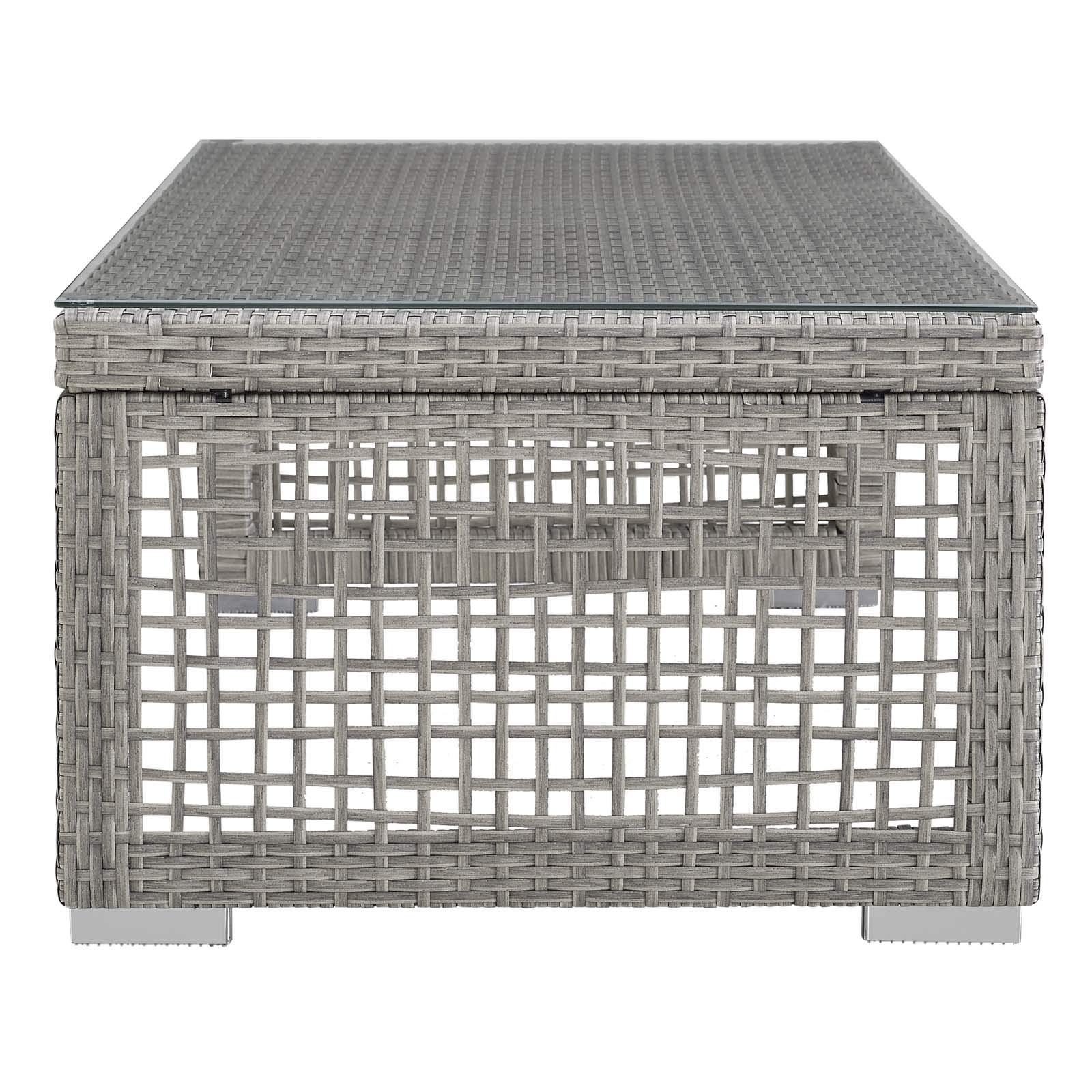 Modway Aura Wicker Rattan Outdoor Patio Tempered Glass Coffee Table in Gray