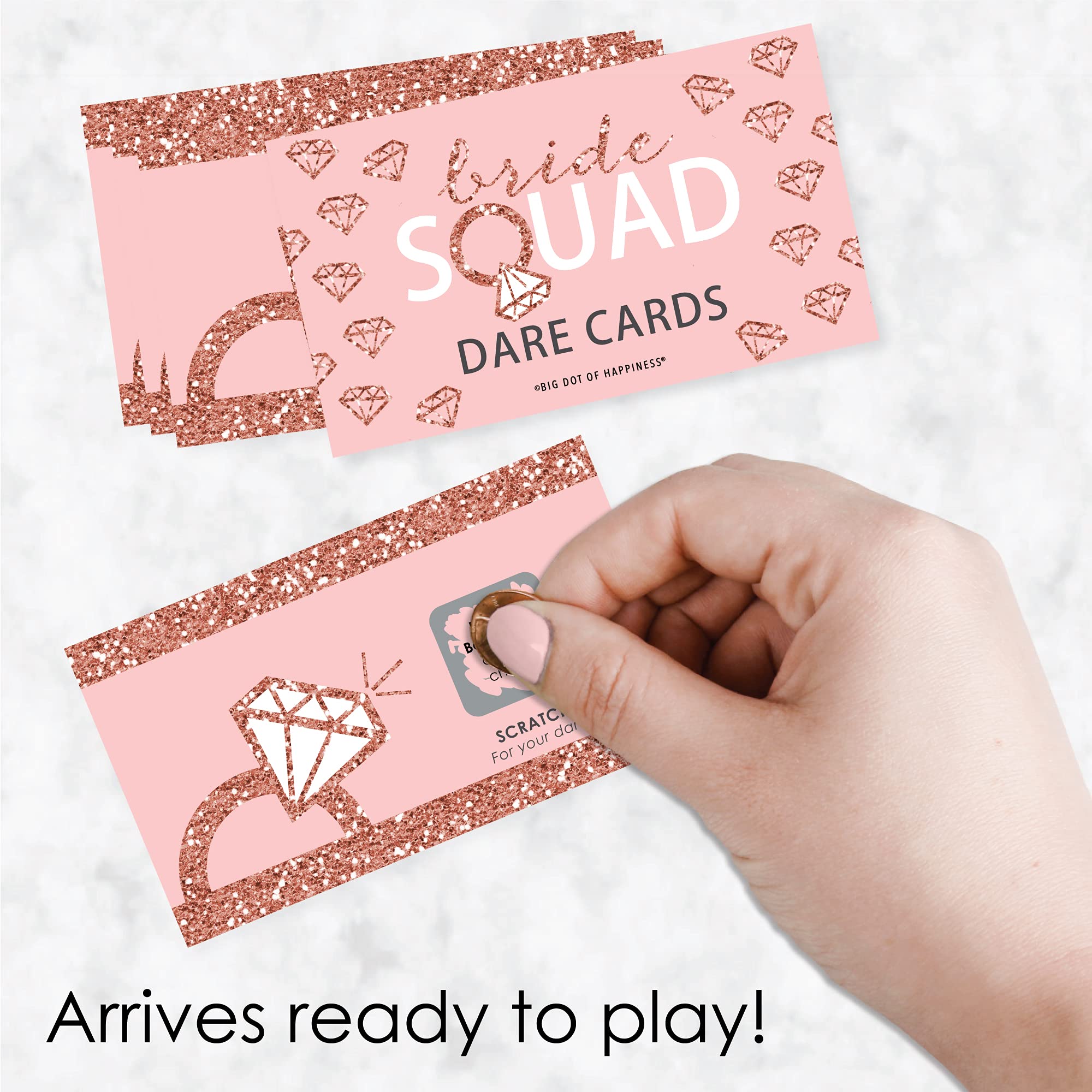 Big Dot of Happiness Bride Squad - Rose Gold Bridal Shower or Bachelorette Party Game Scratch Off Dare Cards - 22 Count