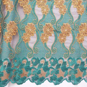 WorthSJLH African French Lace Fabric 5 Yards Swiss Guipure 2021 Nigerian Lace Fabric with Beads Green Lace LF854 (Teal Green)