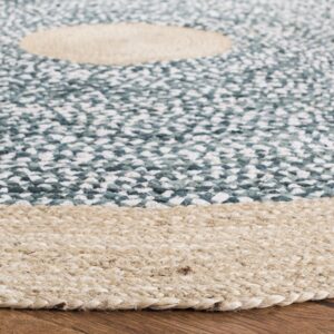 SAFAVIEH Cape Cod Collection 6' Round Light Blue / Natural CAP210M Handmade Braided Jute & Cotton Area Rug