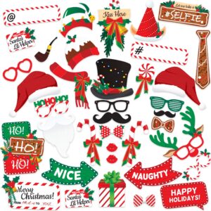 christmas photo booth props 38pc set - christmas party decorations, christmas games, christmas party favors & supplies for kids adults - christmas photo props christmas table decorations accessories