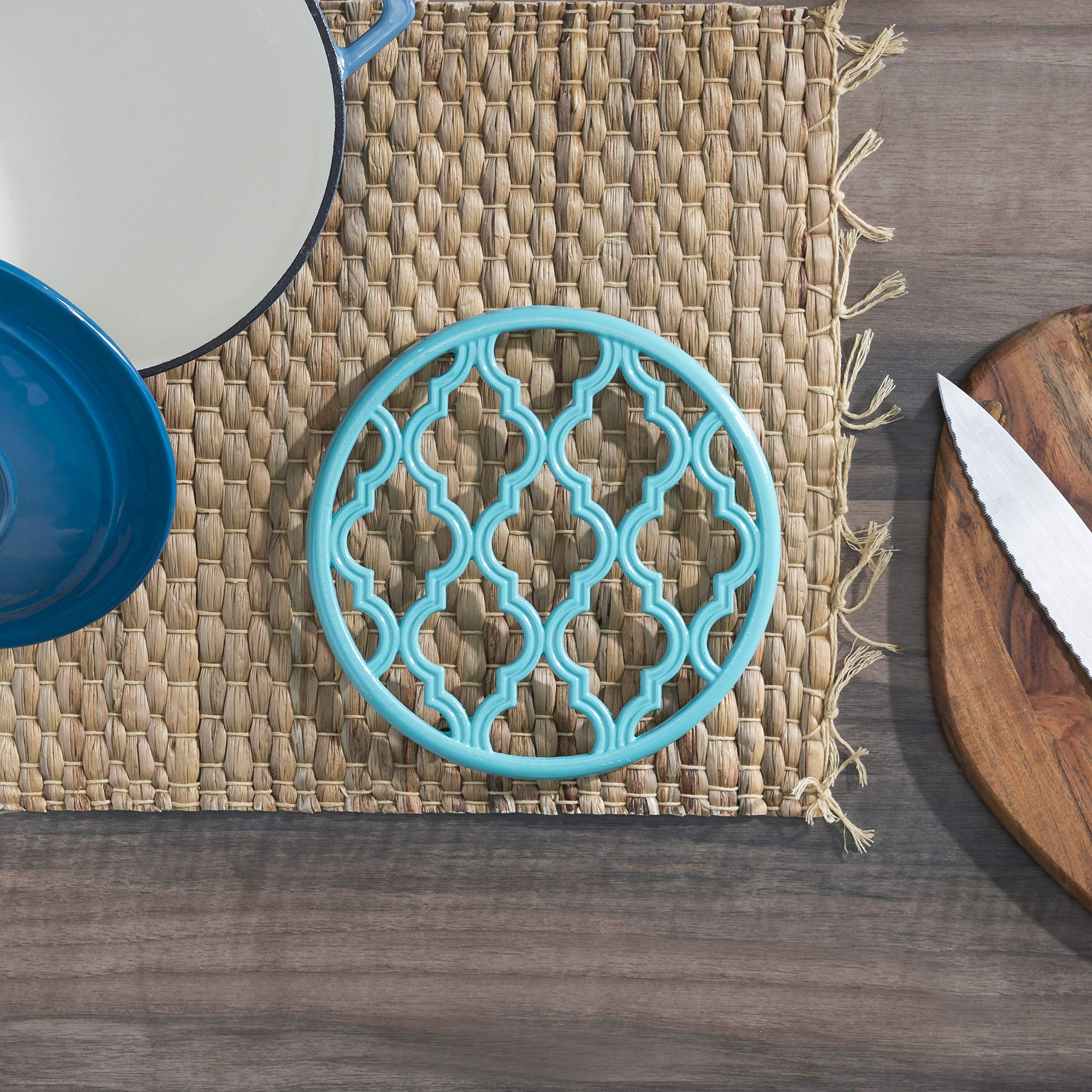 Lattice Design Kitchen Trivet For Hot Pans (Turquoise), By Home Basics, Trivets For Hot Dishes Decorative | With Non-Skid Feet | Large Trivet