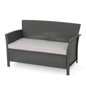 christopher knight home louisa outdoor wicker loveseat, silver, gray/light gray