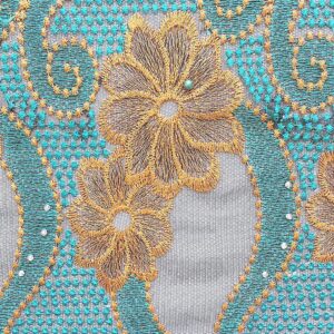 WorthSJLH African French Lace Fabric 5 Yards Swiss Guipure 2021 Nigerian Lace Fabric with Beads Green Lace LF854 (Teal Green)