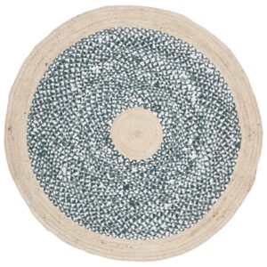 SAFAVIEH Cape Cod Collection 6' Round Light Blue / Natural CAP210M Handmade Braided Jute & Cotton Area Rug