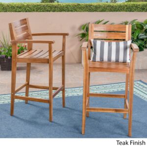 Christopher Knight Home Lera Outdoor Rustic Acacia Wood Barstool (Set of 2), Teak Finish