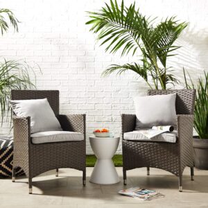 Modway EEI-2242-CHC-GRY-SET Sojourn Wicker Rattan Outdoor Patio Sunbrella Dining Chairs in Canvas Gray, Two Armchairs