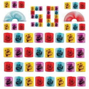 mega pack of 50 coil springs for kids - assorted silly faces and colors, mini plastic spring toy for party favors, carnival prizes, gift goodie bag filler, stocking stuffers