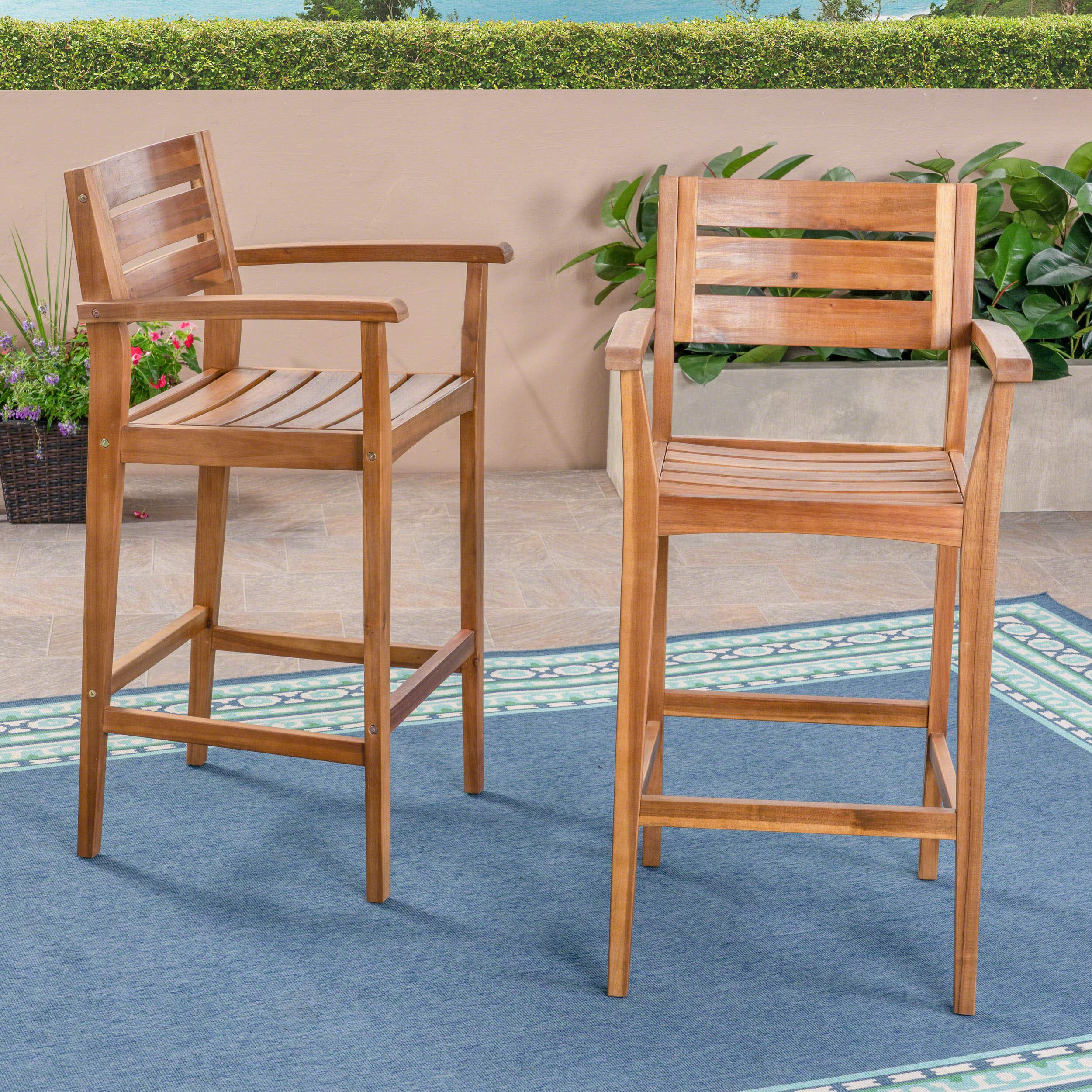 Christopher Knight Home Lera Outdoor Rustic Acacia Wood Barstool (Set of 2), Teak Finish