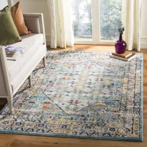 safavieh monaco collection area rug - 8' x 10', blue & light grey, boho chic oriental distressed design, non-shedding & easy care, ideal for high traffic areas in living room, bedroom (mnc255m)