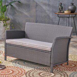 Christopher Knight Home Louisa Outdoor Wicker Loveseat, Silver, Gray/Light Gray