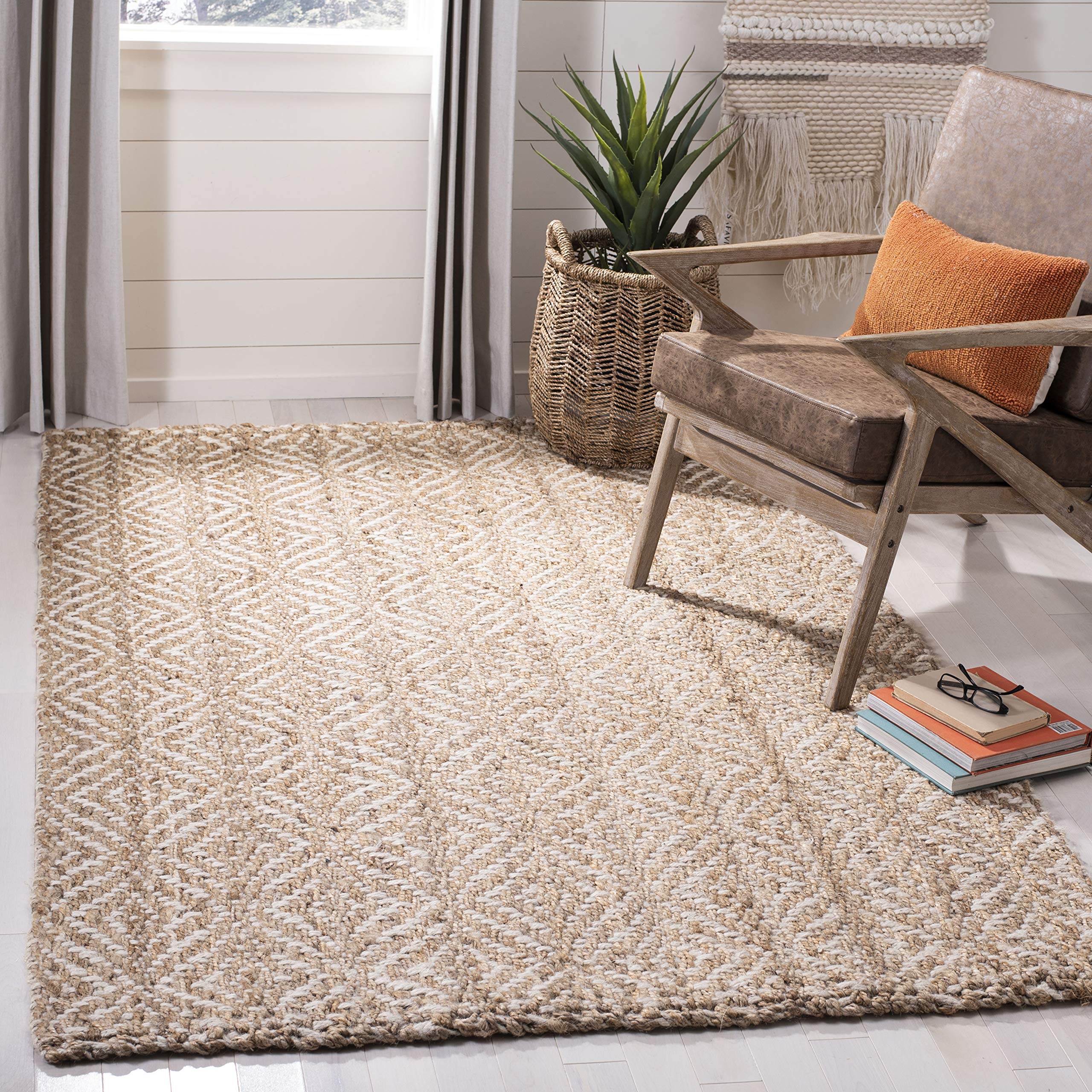 SAFAVIEH Natural Fiber Collection Area Rug - 5' x 8', Natural & Ivory, Handmade Boho Farmhouse Woven Jute, Ideal for High Traffic Areas in Living Room, Bedroom (NF185A)