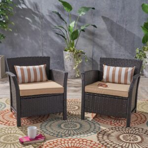 Christopher Knight Home Tori Outdoor Wicker Club Chairs (Set of 2), Brown and Tan