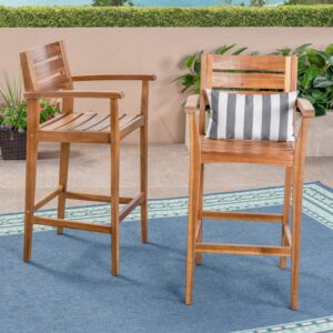 Christopher Knight Home Lera Outdoor Rustic Acacia Wood Barstool (Set of 2), Teak Finish