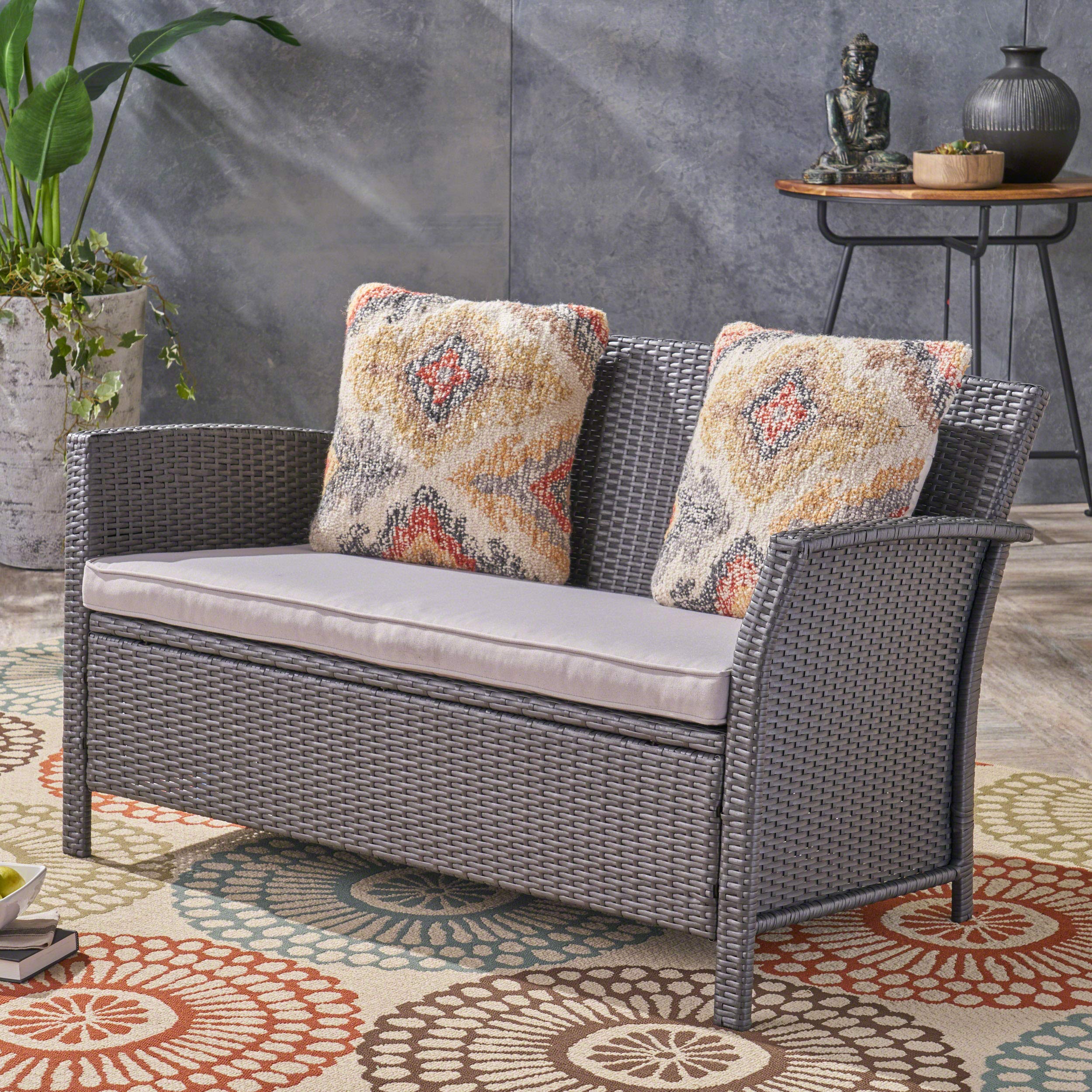 Christopher Knight Home Louisa Outdoor Wicker Loveseat, Silver, Gray/Light Gray